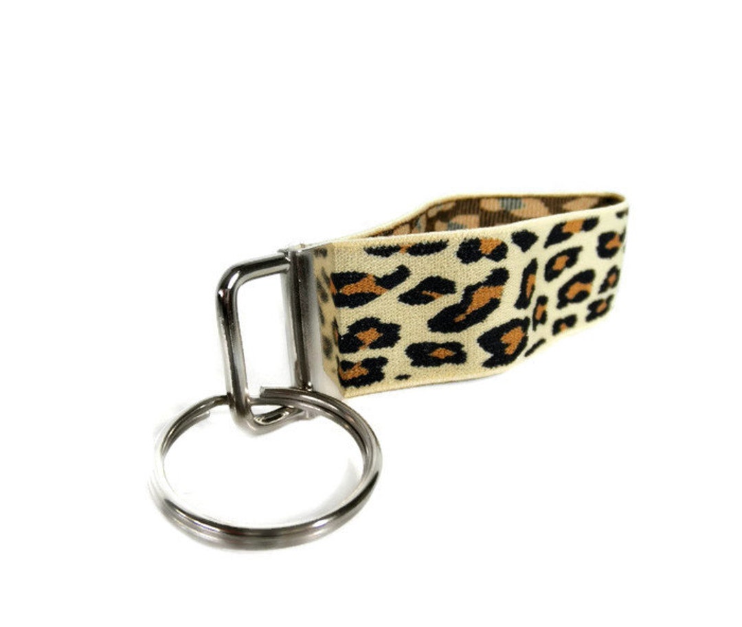 Key Fob With Stretch Tan Leopard Print. Stretchy Wrist Key Holder ...