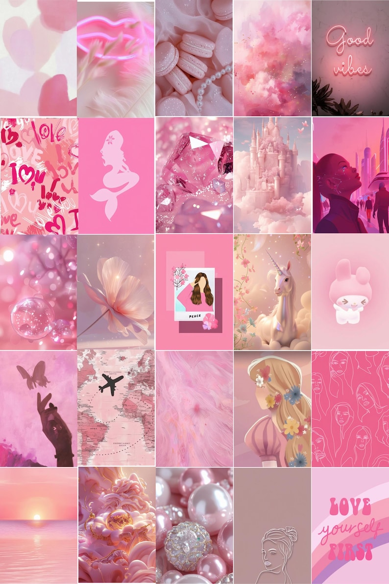 Pink Preppy Aesthetic Wallpaper Collage Kit, Preppy PFP Pink Printable ...