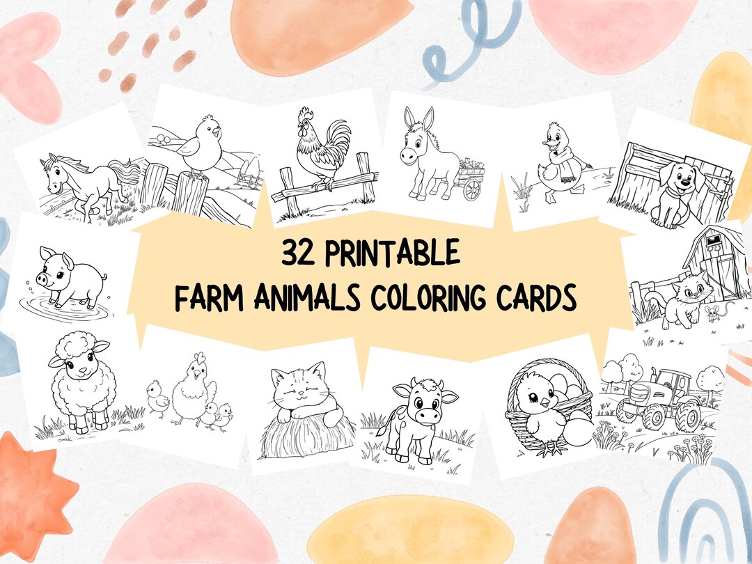 Farm Animal Coloring Cards for Kids | Toddler Coloring Pages ...