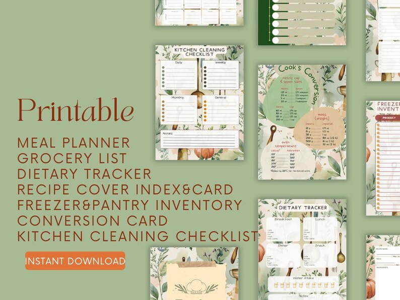 Weekly Meal Planner: Grocery List, Recipe Card, Dietary Tracker (PDF ...