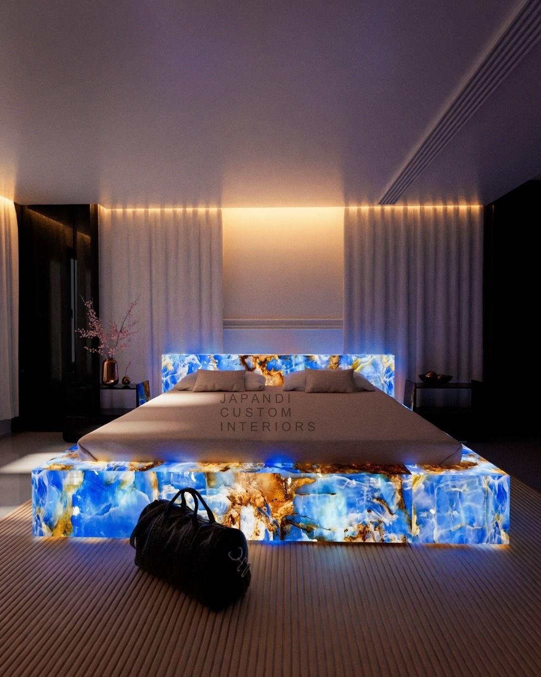 Blue Onyx Marble Bed Frame - Custom - Backlit Permissable - Etsy