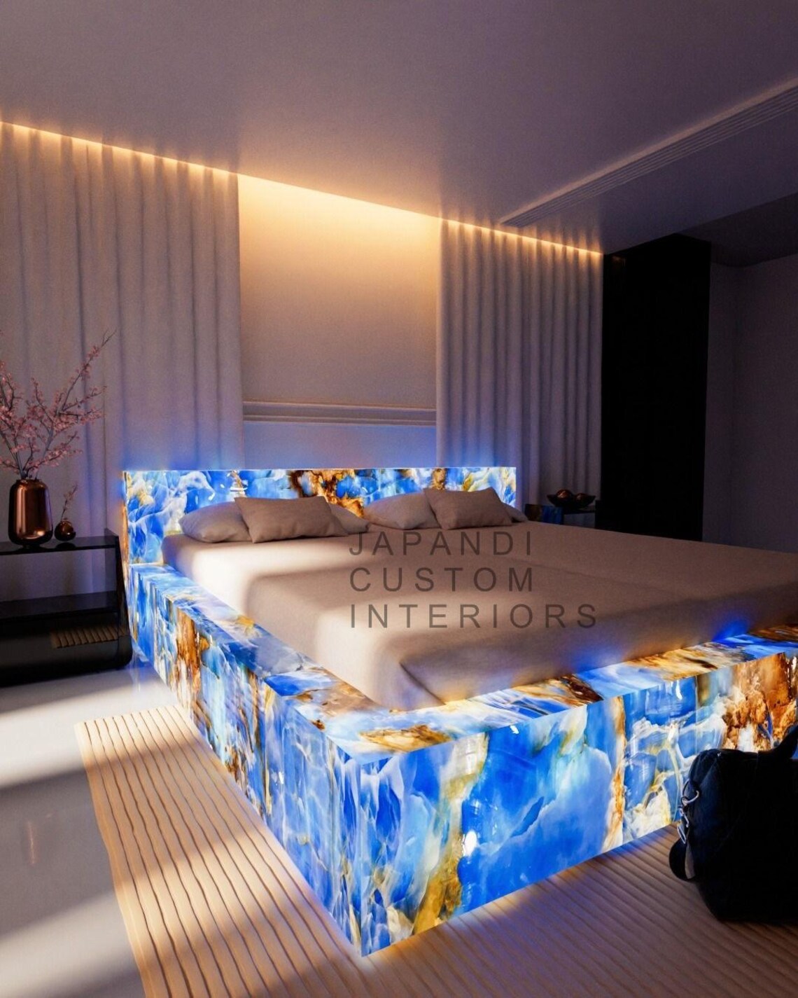 Blue Onyx Marble Bed Frame - Custom - Backlit Permissable - Etsy