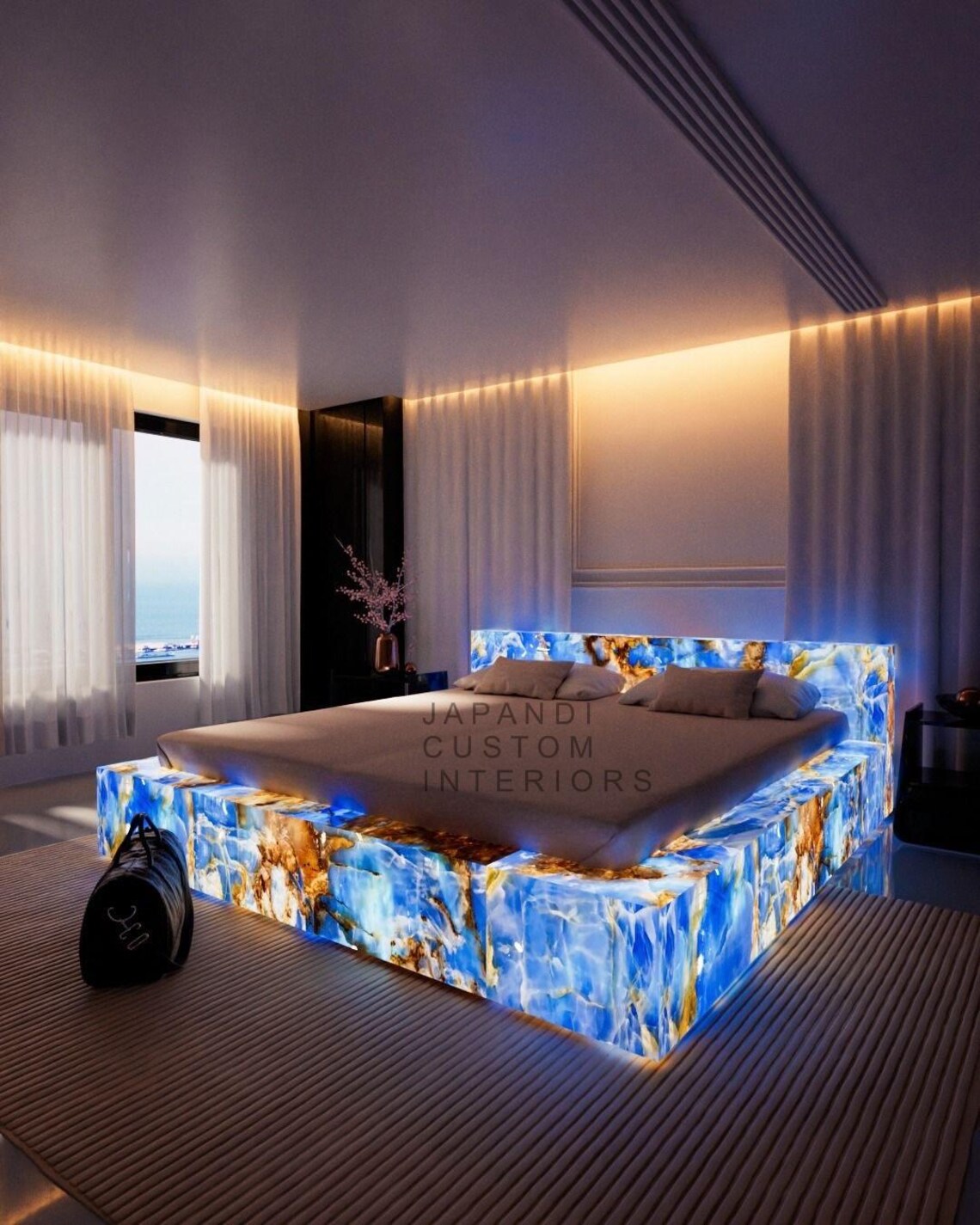 Blue Onyx Marble Bed Frame - Custom - Backlit Permissable - Etsy