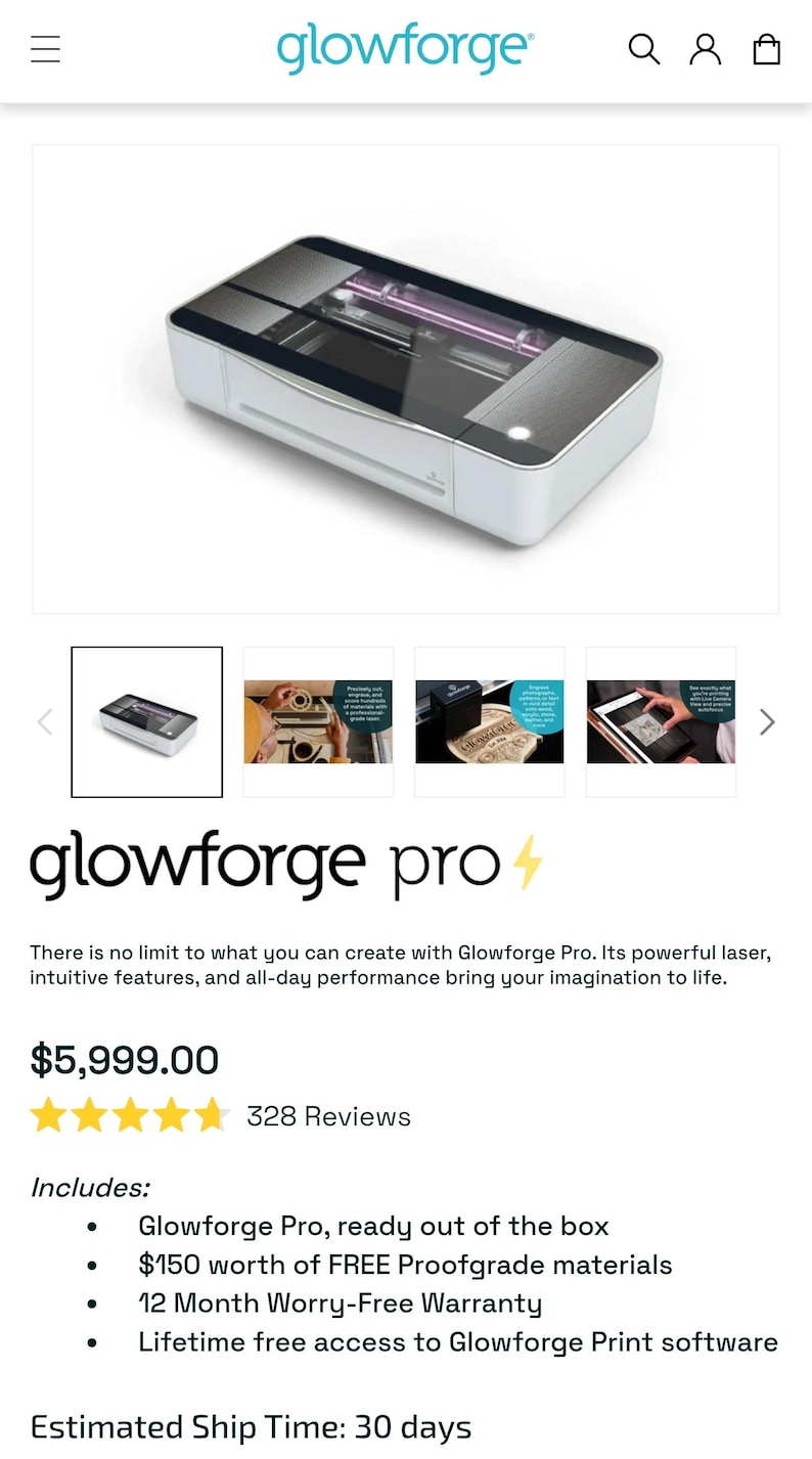 Glowforge Pro. Complete Unit. Fully Tested 100% Operational. Used ...