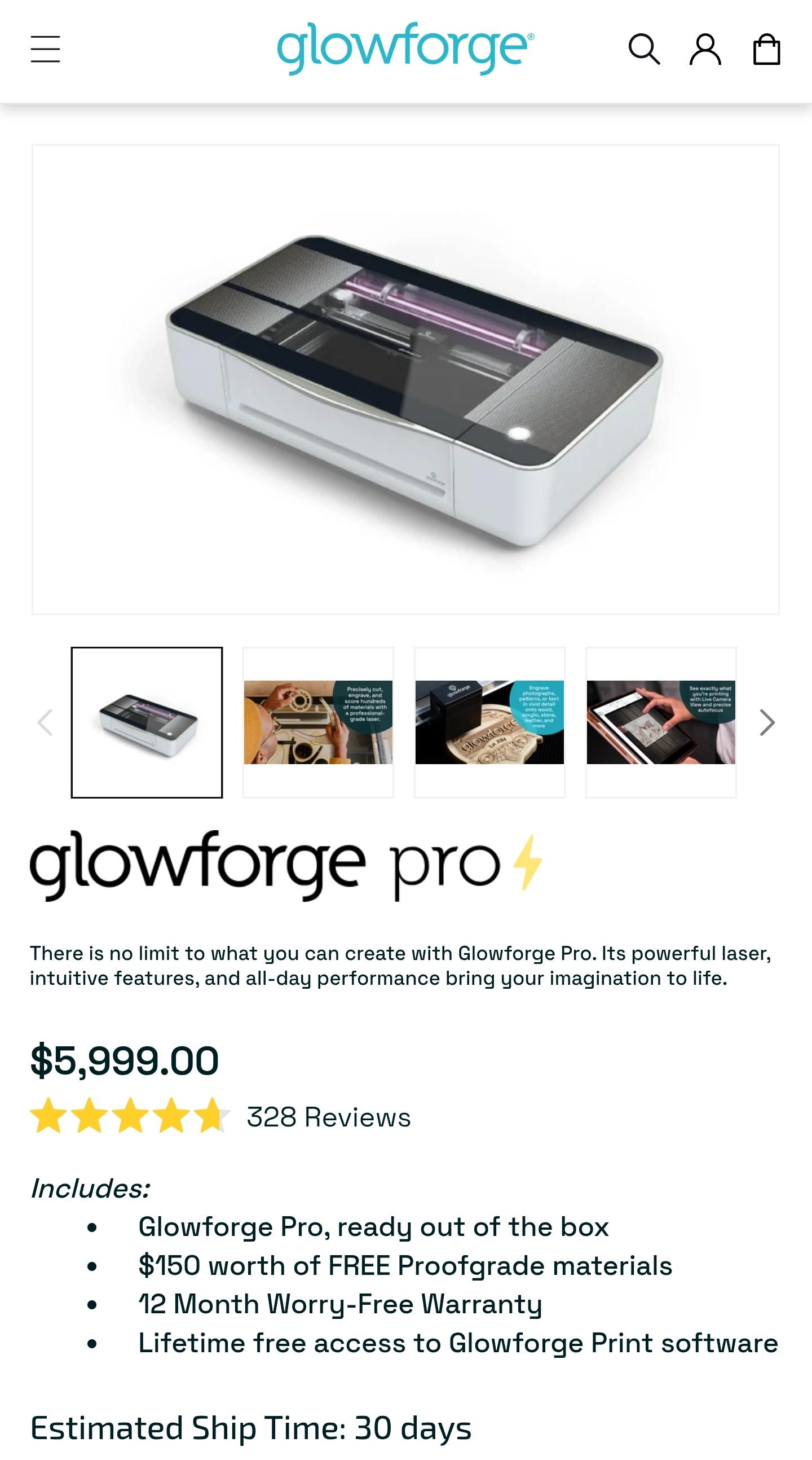Glowforge Pro. Complete Unit. Fully Tested 100% Operational. Used ...