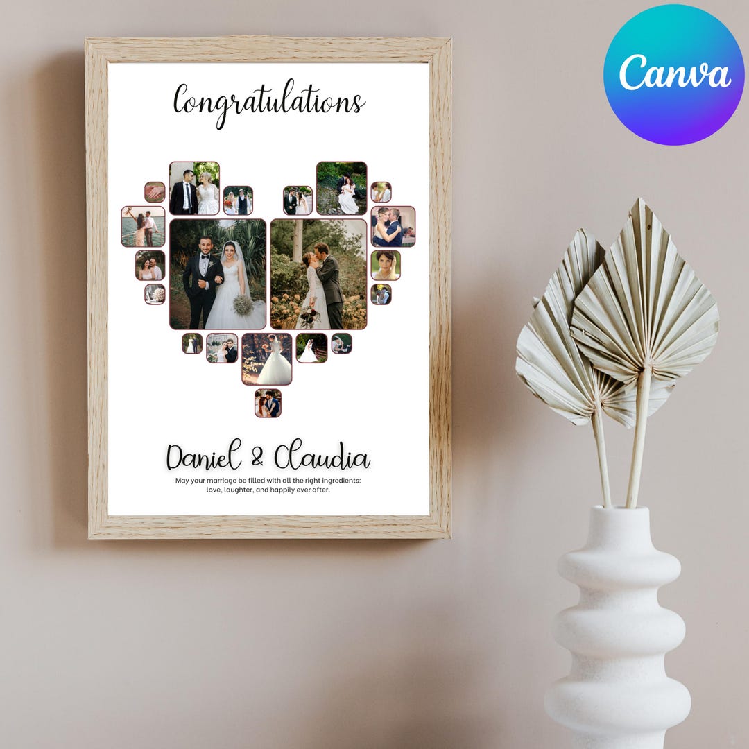 Editable Heart Photo Collage Template | Wedding Remembrance ...