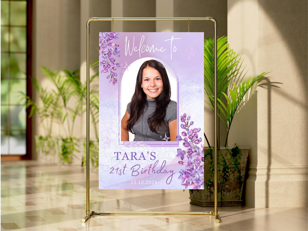 Modern Welcome Sign With Photo for 21st Birthdays Printable Sign Floral ...