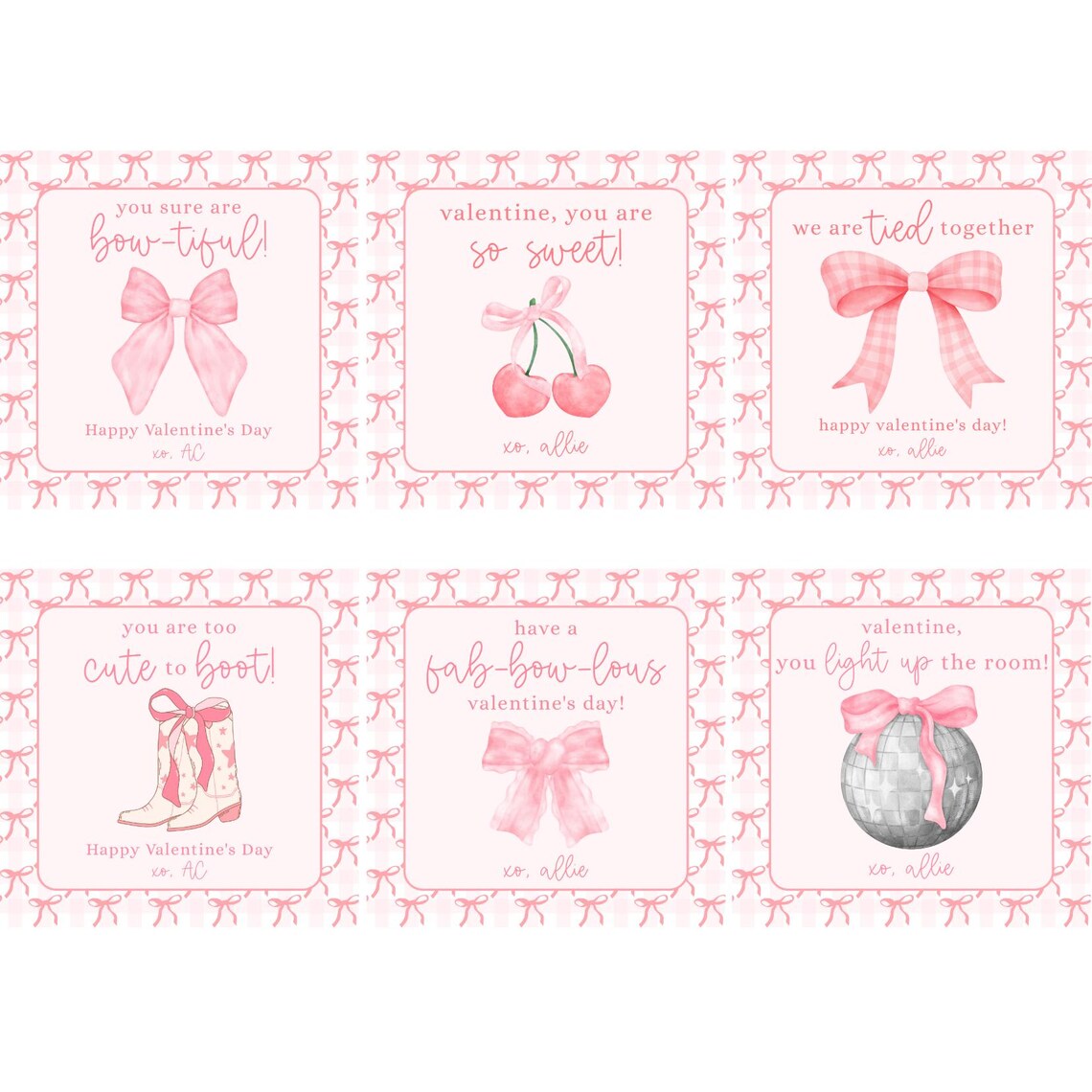 Preppy Bow Valentine Card, Set of 6, Tween Valentine Cards, Preppy ...