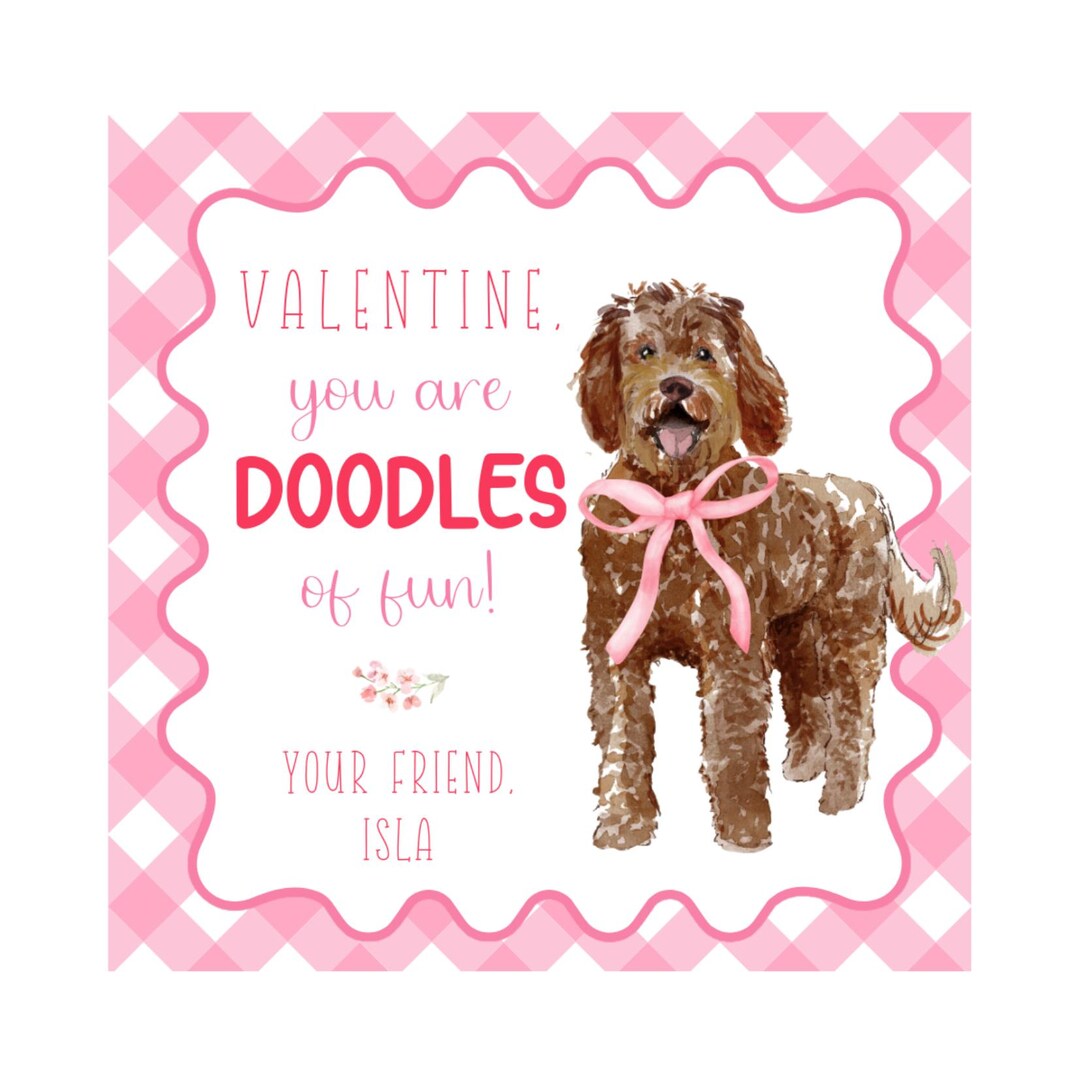 Doodle Valentines Card, Watercolor Labradoodle Valentines Tag, Pink ...