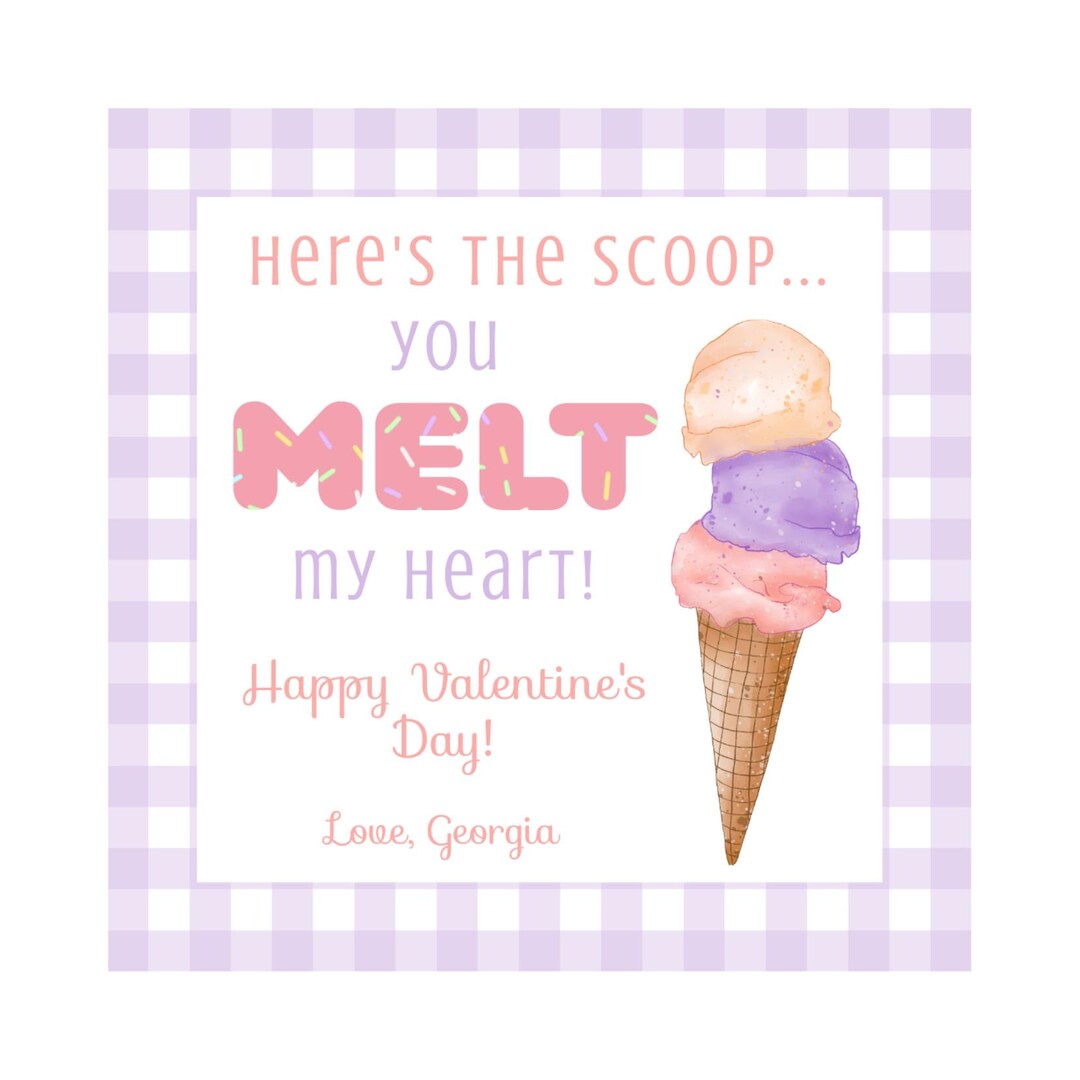 Ice Cream Valentine, Valentine Tag, Kids Valentines, Purple Valentine ...