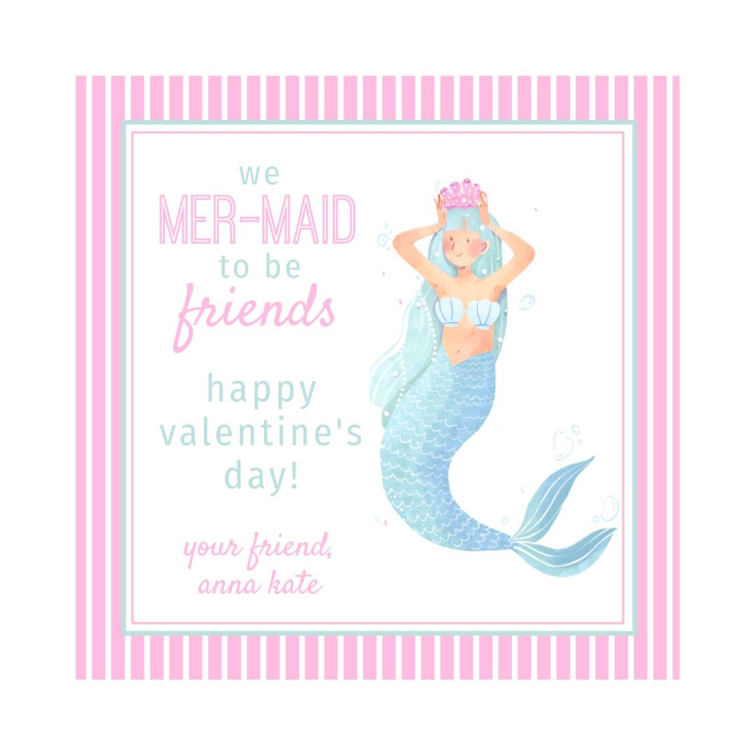 Mermaid Valentines Tag, Mermaid to Be Friends, Valentine Cards ...