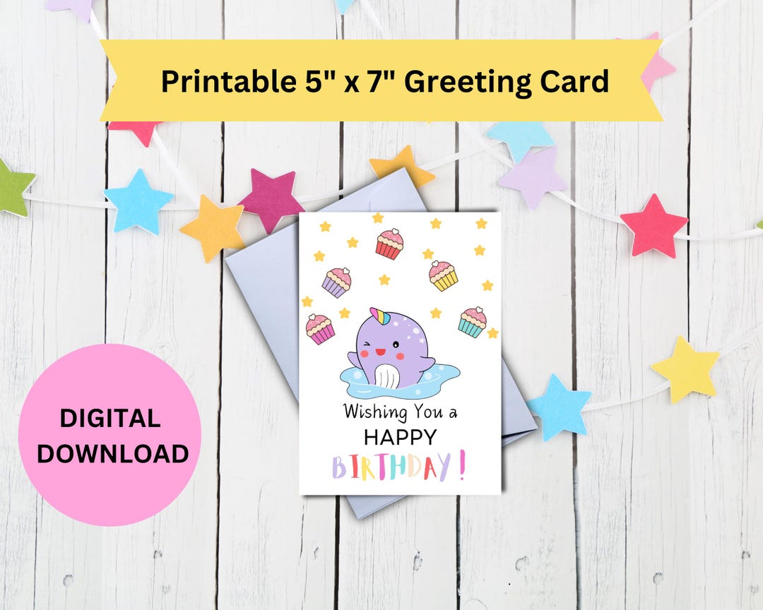 Narwhal - Happy Birthday Card - Printable Birthday Card, Instant ...
