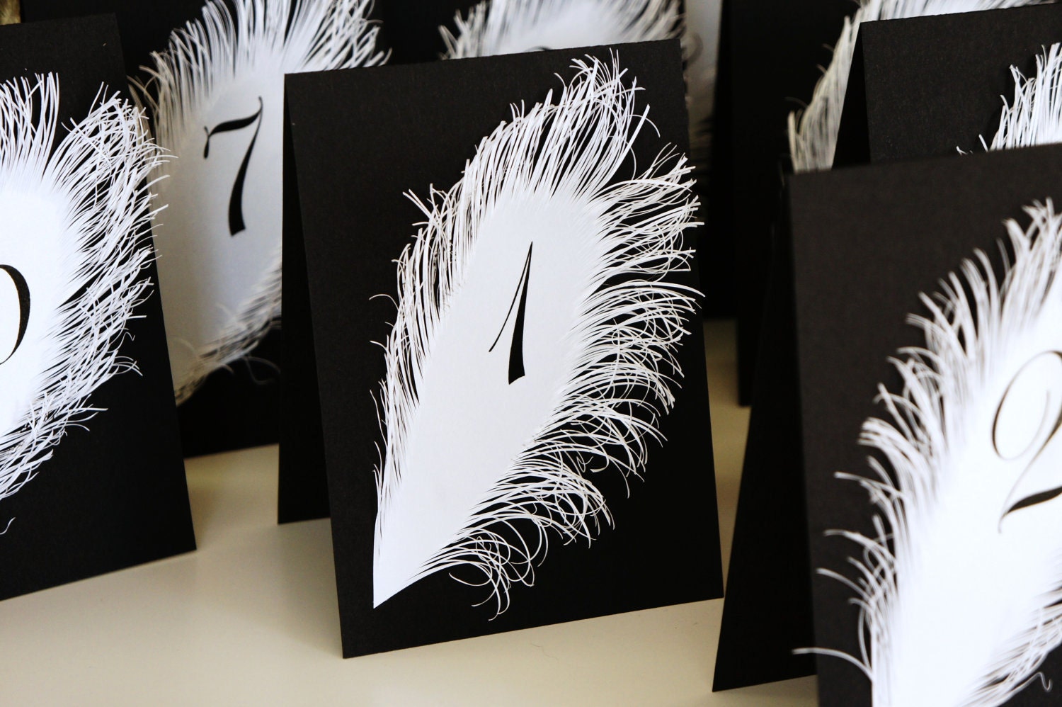 Black and White Wedding Table Numbers With Feather Table Markers Table ...