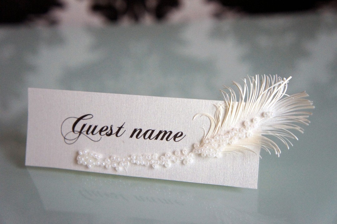 Ivory Wedding Place Cards With Feather & Pearls - Etsy