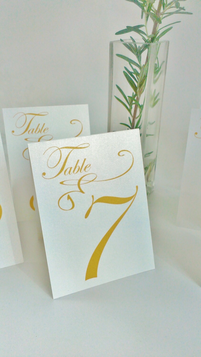 Table Markers / Table Tents / Wedding Table Numbers With Gold Text ...
