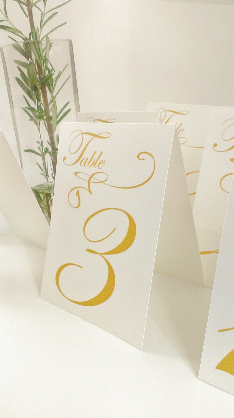 Table Markers / Table Tents / Wedding Table Numbers With Gold Text ...