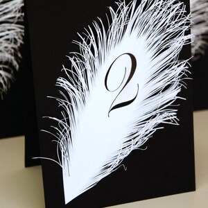 Black and White Wedding Table Numbers With Feather | Table Markers ...
