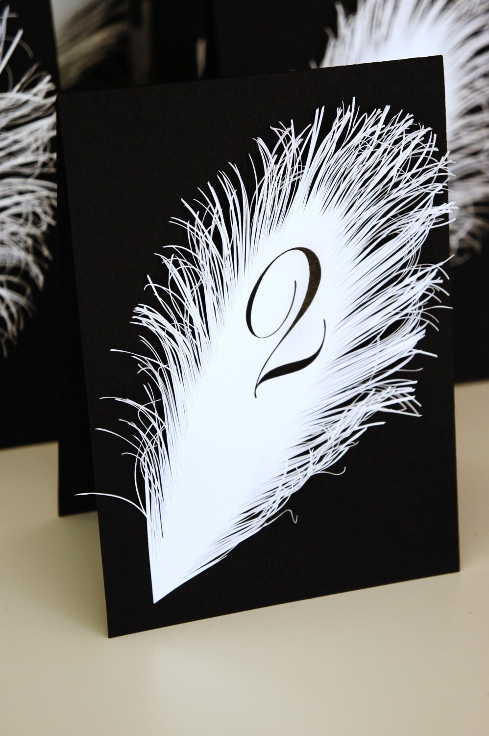 Black and White Wedding Table Numbers With Feather Table Markers Table ...
