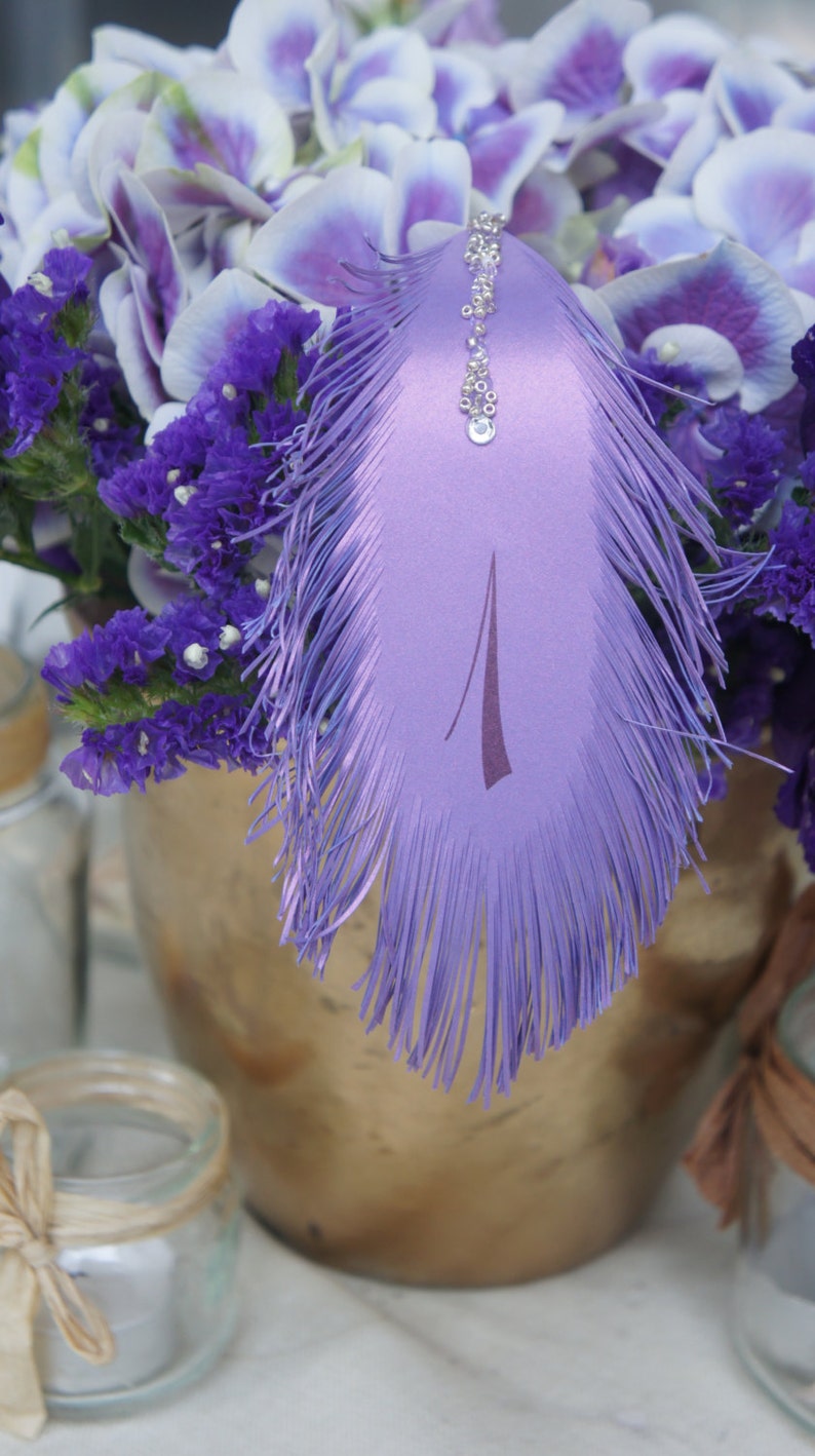 Purple Wedding Table Numbers Feather's (plum Text Color) for Flower ...