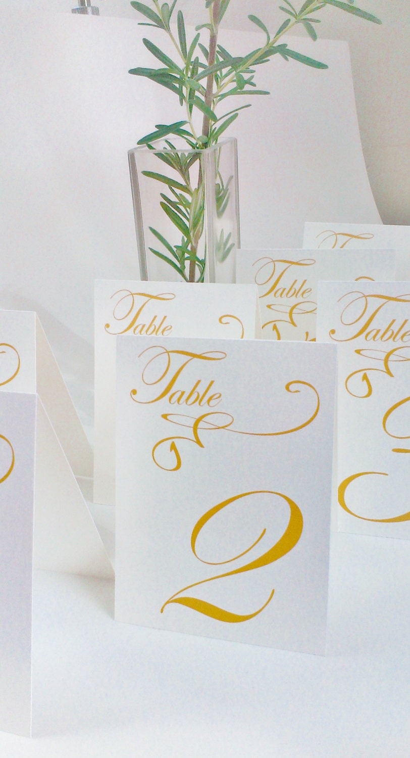 Table Markers / Table Tents / Wedding Table Numbers With Gold Text ...