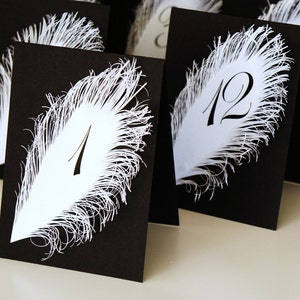 Black and White Wedding Table Numbers With Feather | Table Markers ...