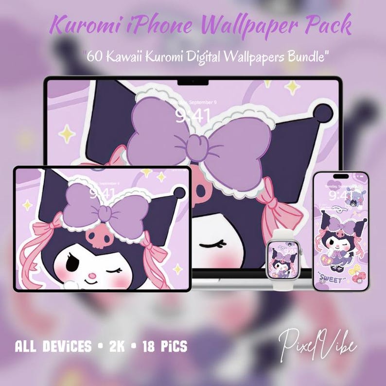 Kuromi Wallpaper Pack | Sanrio iPhone Lock Screen Background | Kawaii ...