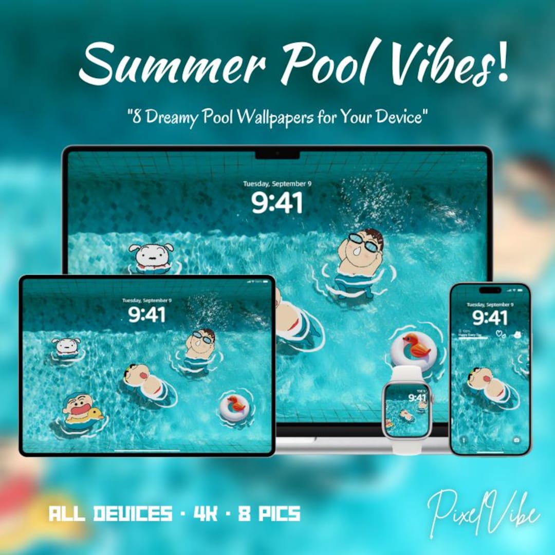 Shinchan Swimming Pool Wallpaper | Aesthetic Summer Blue Phone ...