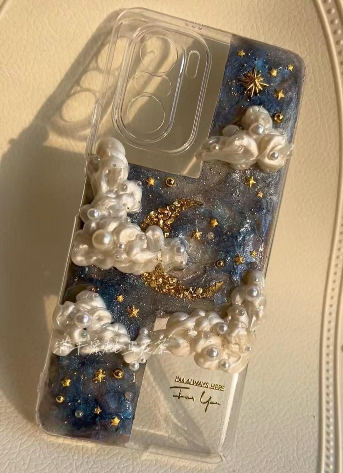 Handmade Gold Star Decoden Phone Case: White Cloud & Pearl Design - Etsy