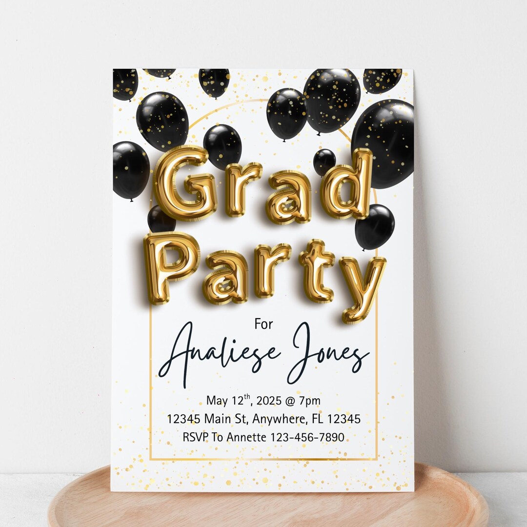 Personalized Graduation Party Invitation Black & Gold | Digital File ...
