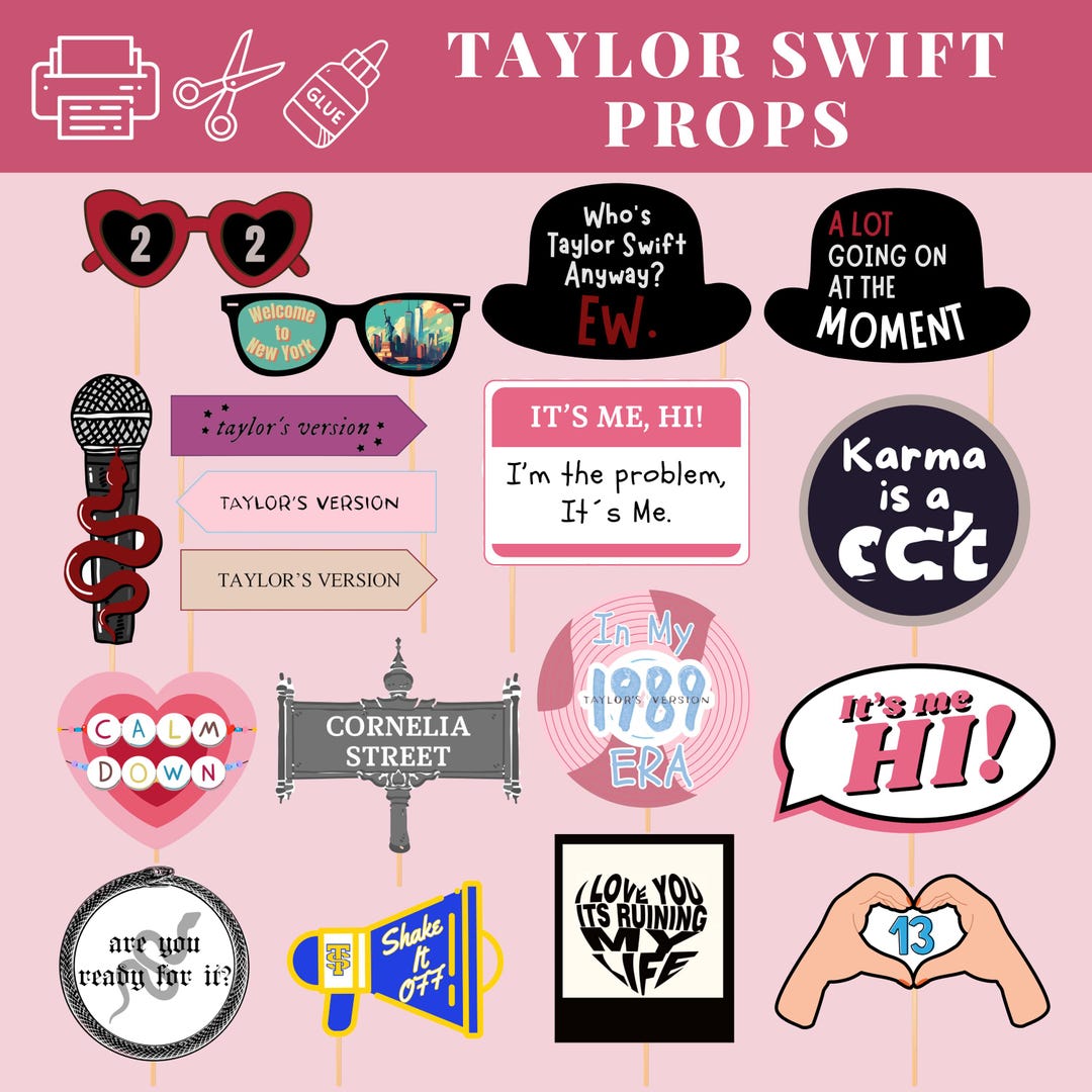 Taylor Swift Photo Booth Party Props, Printable Taylor Swift Birthday ...