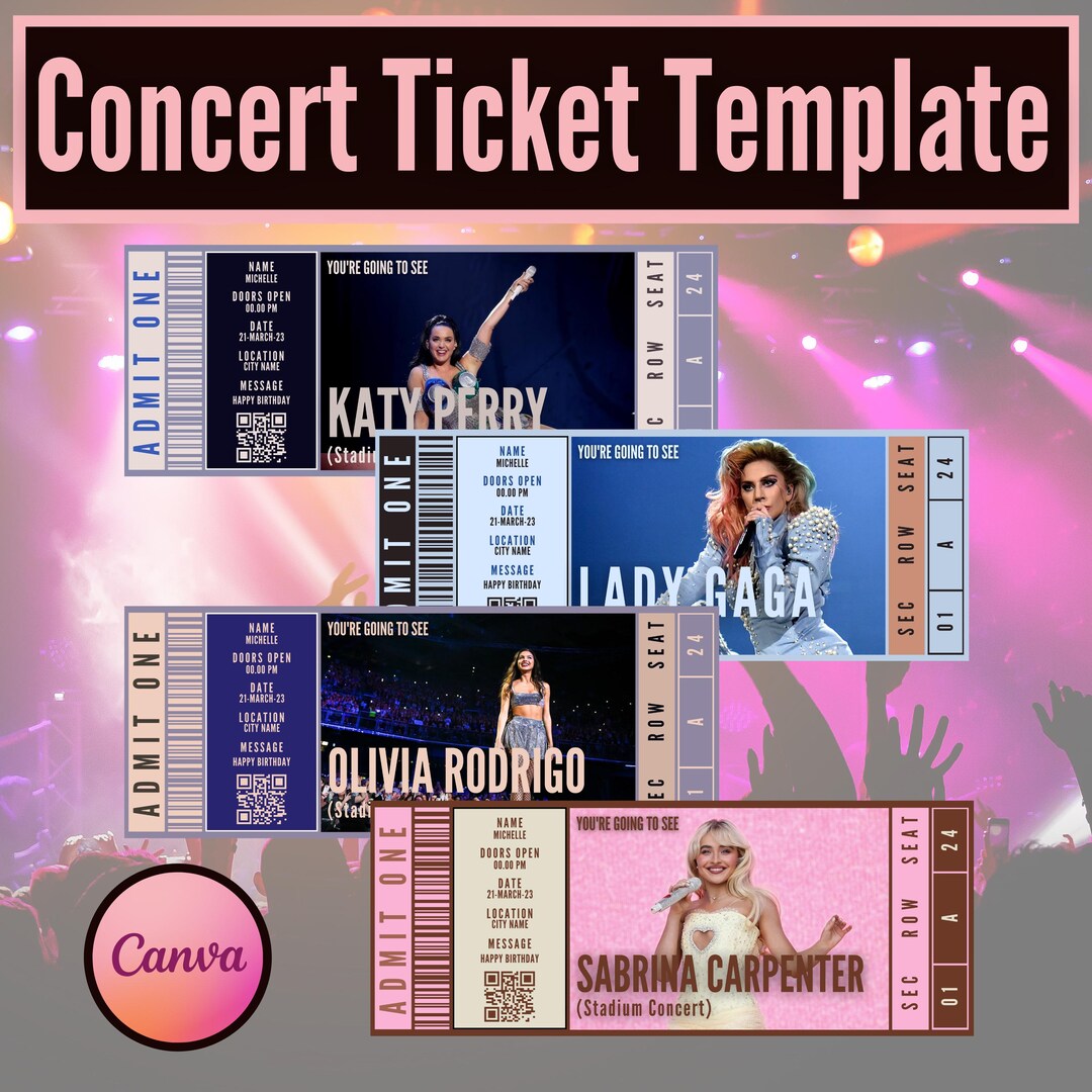Editable Color Concert Ticket Template DIY Gift Editable Digital Canva ...