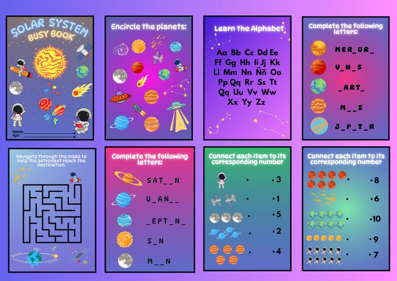 Solar System Busy Book, Activities for Children, Learning Activities - Etsy