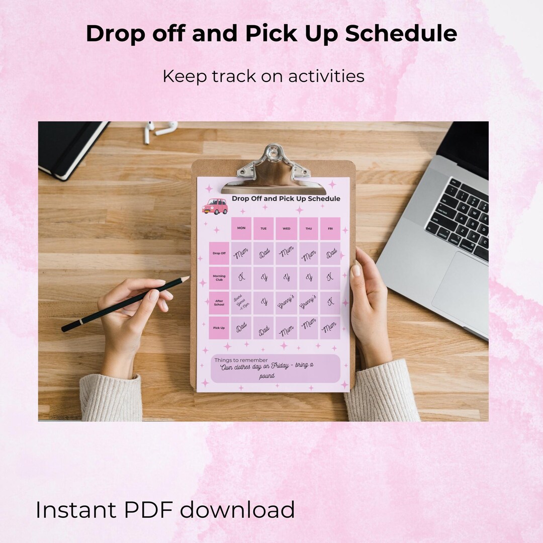 Weekly Kids Drop off and Pick up Planner. Digital PDF Download. - Etsy
