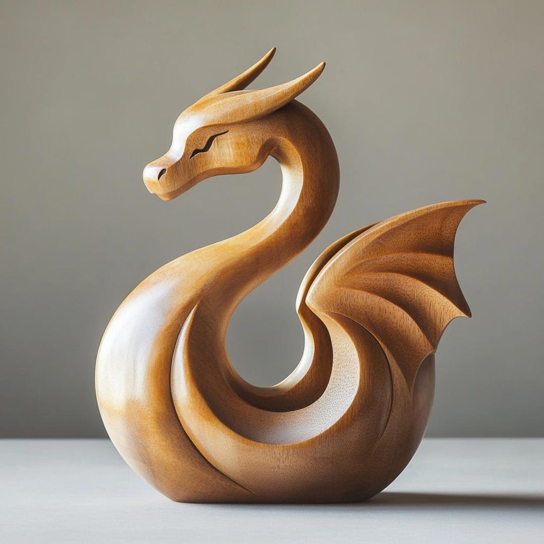 Modern Dragon Wood Sculpture Powerful Dragon Totem Decor Minimalist ...