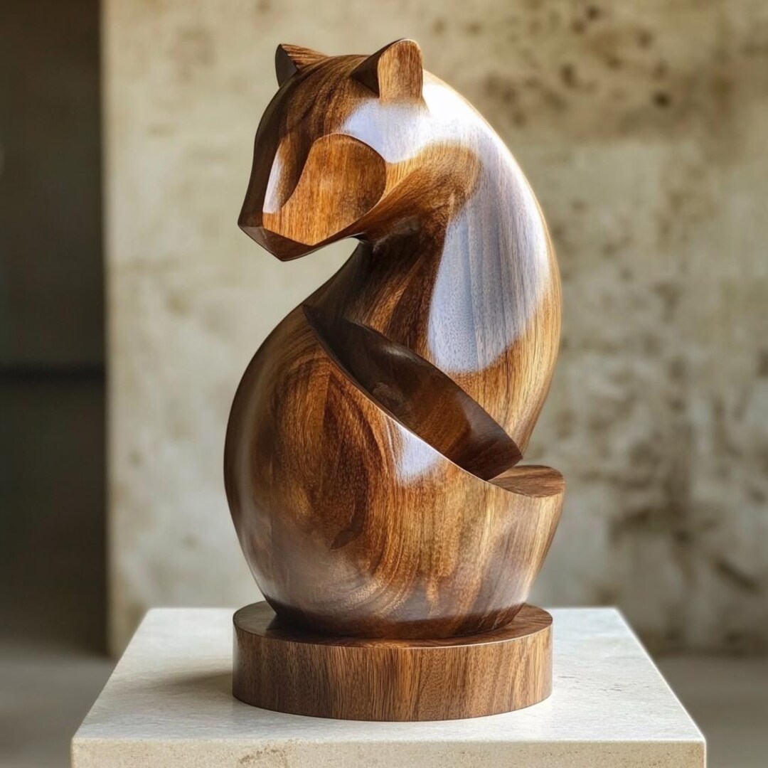 Minimalist Wooden Bear Sculpture Modern Home Decor Handmade Walnut Bear ...