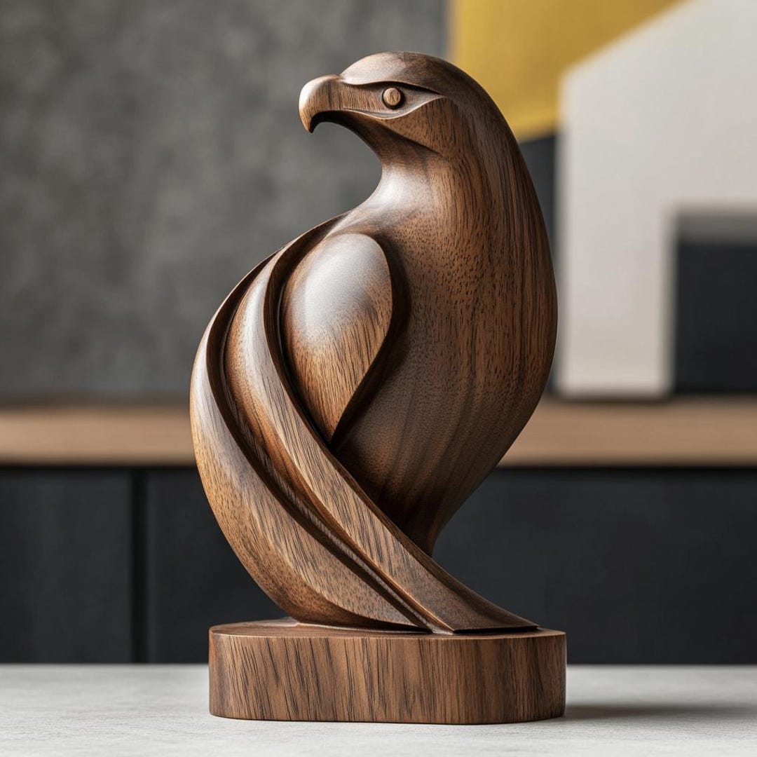 Eagle Head Wooden Sculpture Handmade WoodArt Decor Abstract Raptor Wood ...