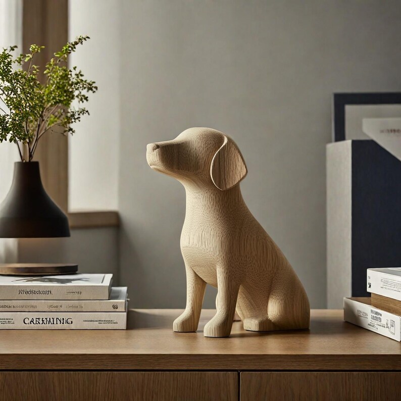 Hand Carved Wooden Dog Sculpture: Minimalist Pet Memorial Art - Etsy