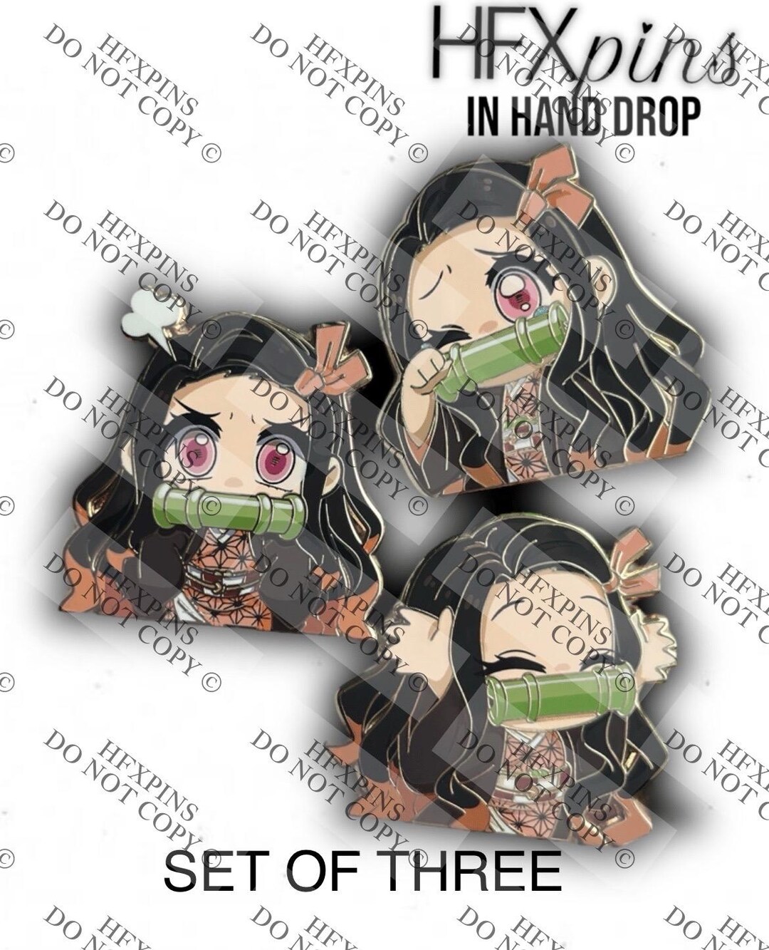 Set of Three Pins: Demon Sister From Demon Slayer Mini/chibi Enamel Pin ...