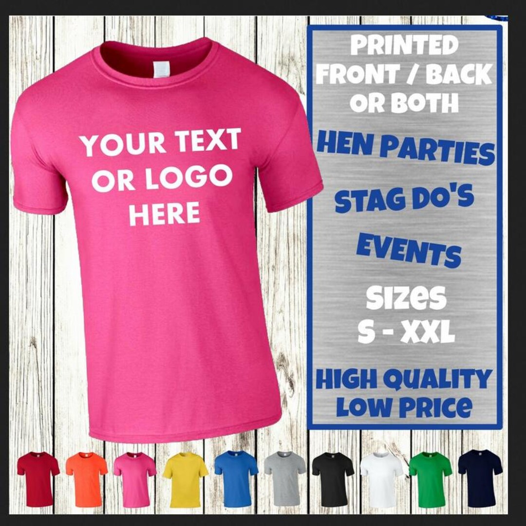 Personalised Work T Shirt Unisex. Custom Printing Text Logo, Cotton Tee ...