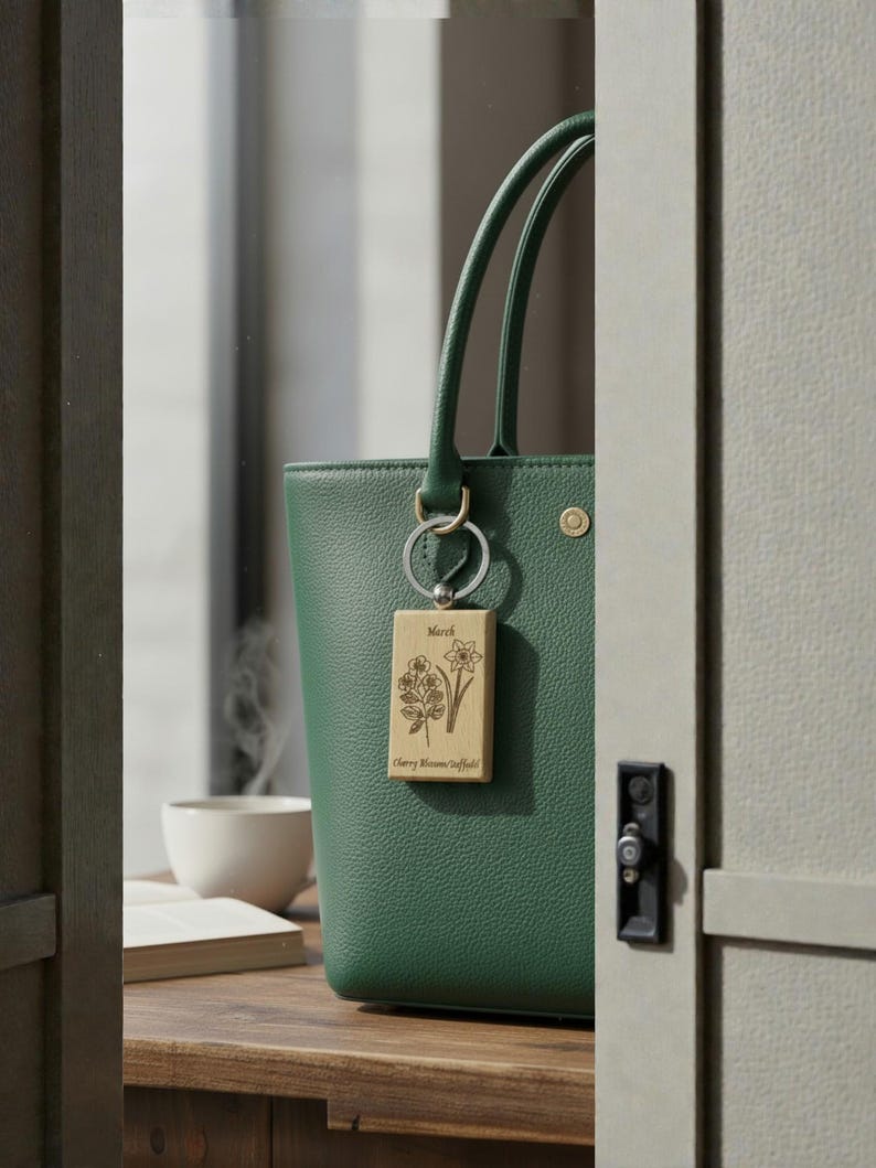 Wooden Key Chain With Birth Flower: Custom Engraved Floral Design - Etsy