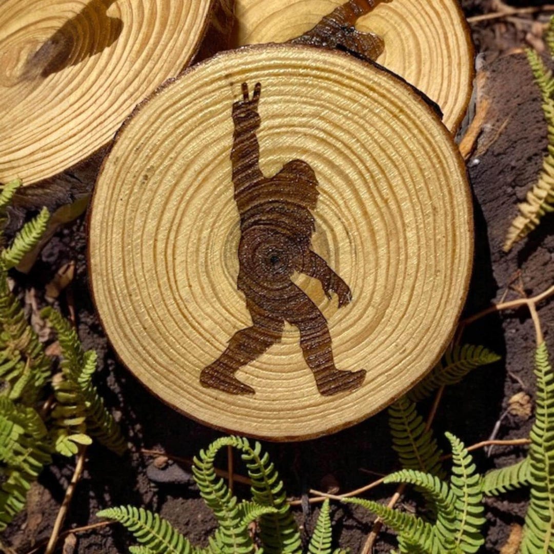 Bigfoot Wood Slice Coasters Set: Rustic Engraved Cabin Decor, Sasquatch ...