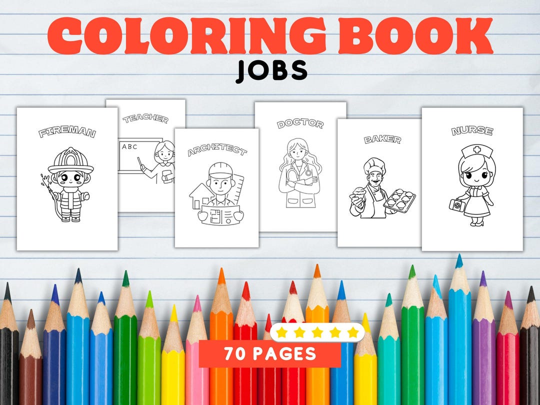 70 Jobs Coloring Pages, Job Career Day Coloring Book, Occupations ...
