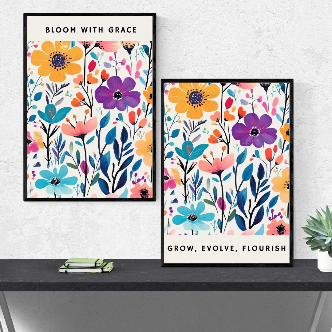 Set of 2 Positivity Wall Art | Flower Art | Positive Quotes - Etsy