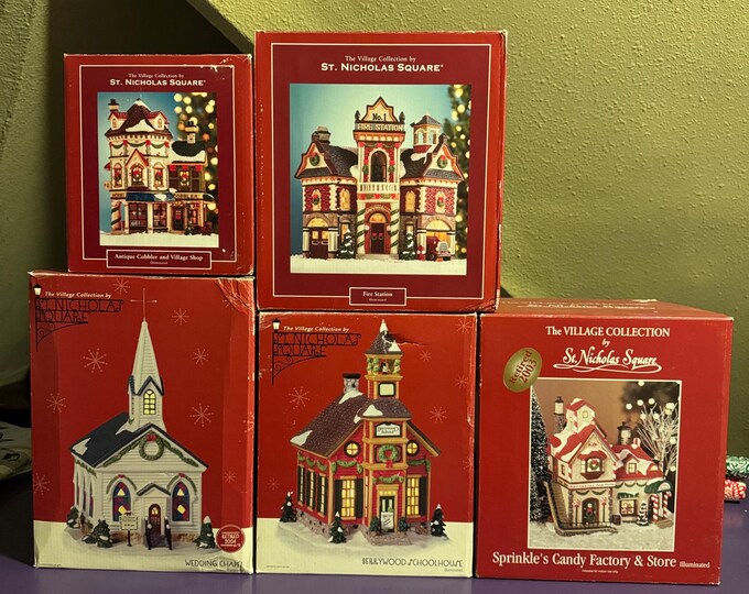 Saint Nicholas Square Christmas Village Houses. Retired Lighted ...