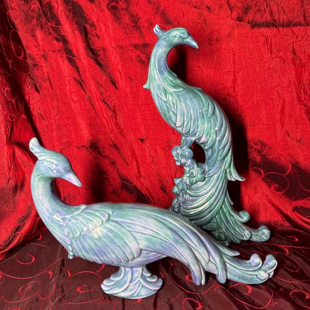Ceramic Peacocks. Vintage Teal Table Decor - Etsy