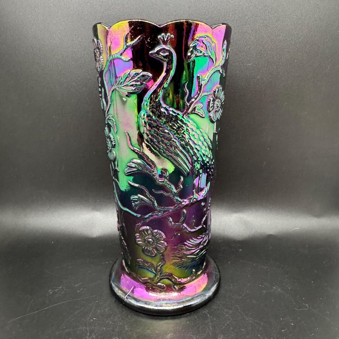 Fenton Plum Amethyst Carnival Glass Peacock Vase. Vintage 8” - Etsy