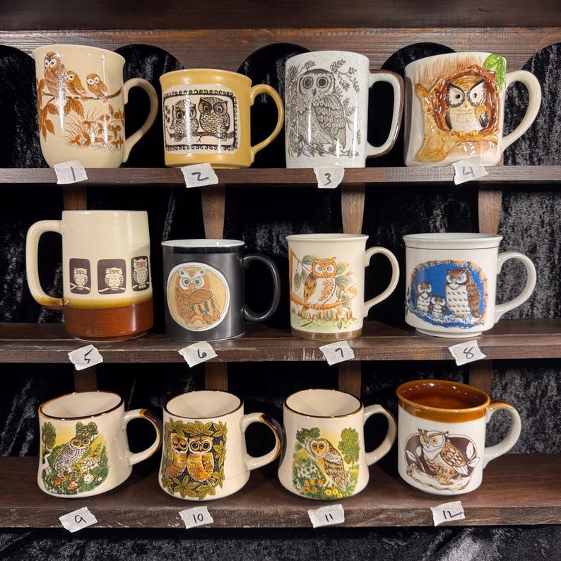 Vintage OWL Mugs. Otagiri, Goebel, Dunoon, Enesco, Hand Painted Ceramic ...