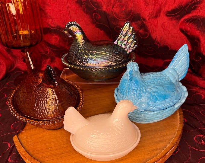 Vintage Indiana Glass Hen on Nest or Nesting Hen/chicken. Choose Your ...