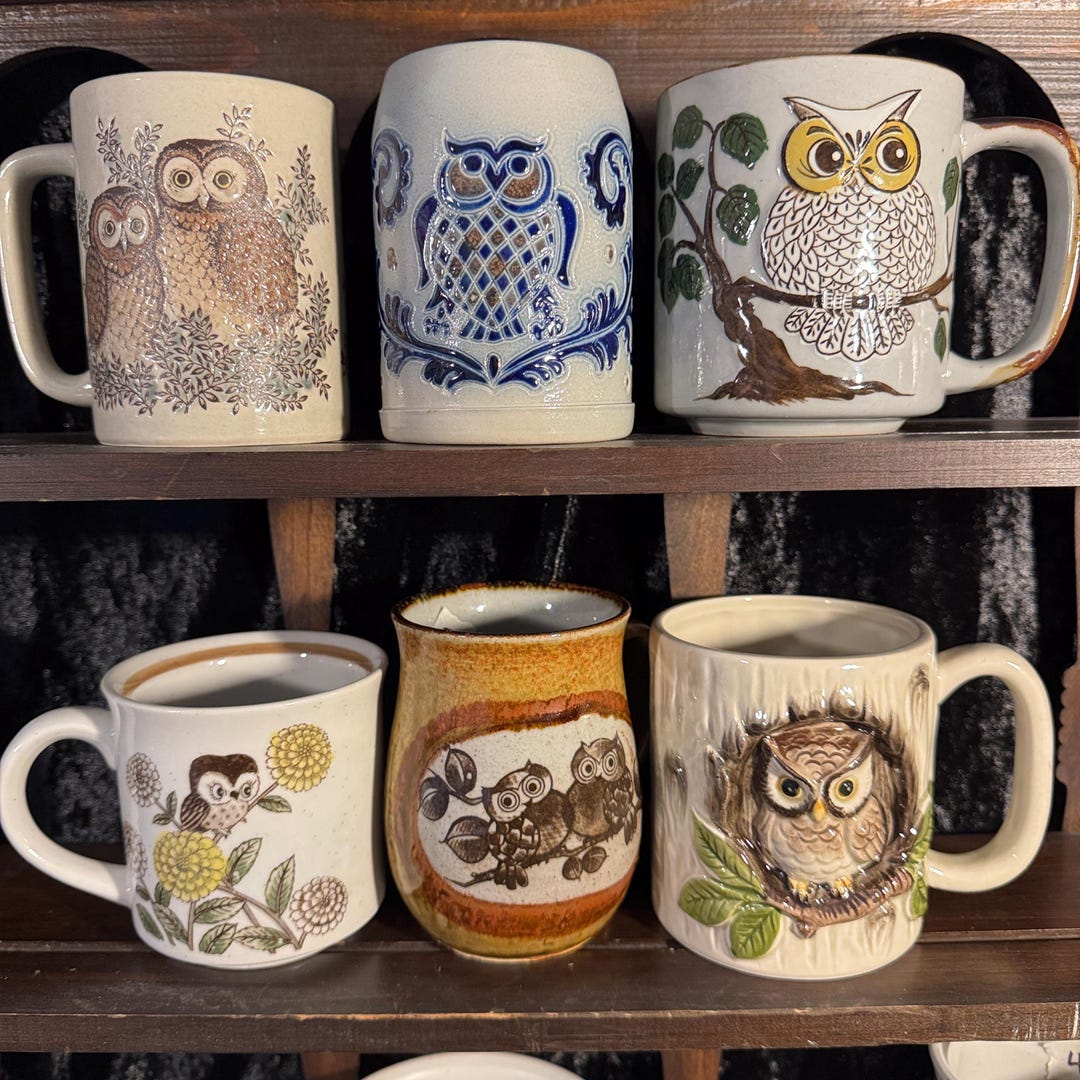 Vintage OWL Mugs. Otagiri, Goebel, Dunoon, Enesco, Hand Painted Ceramic ...