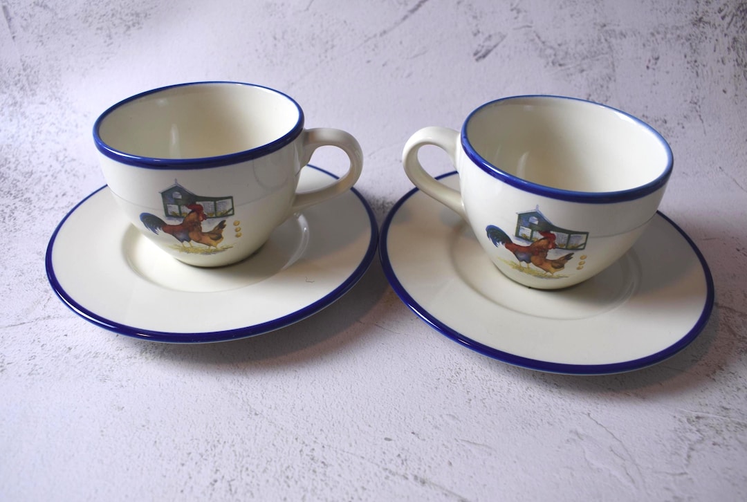 Vintage Alie Kruse-kolk Cups With Saucers: Rooster & Hen Landleven ...